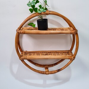 Two Tier Round Rattan Wall Shelf, Round Hanging Plant Stand, Bamboo ...