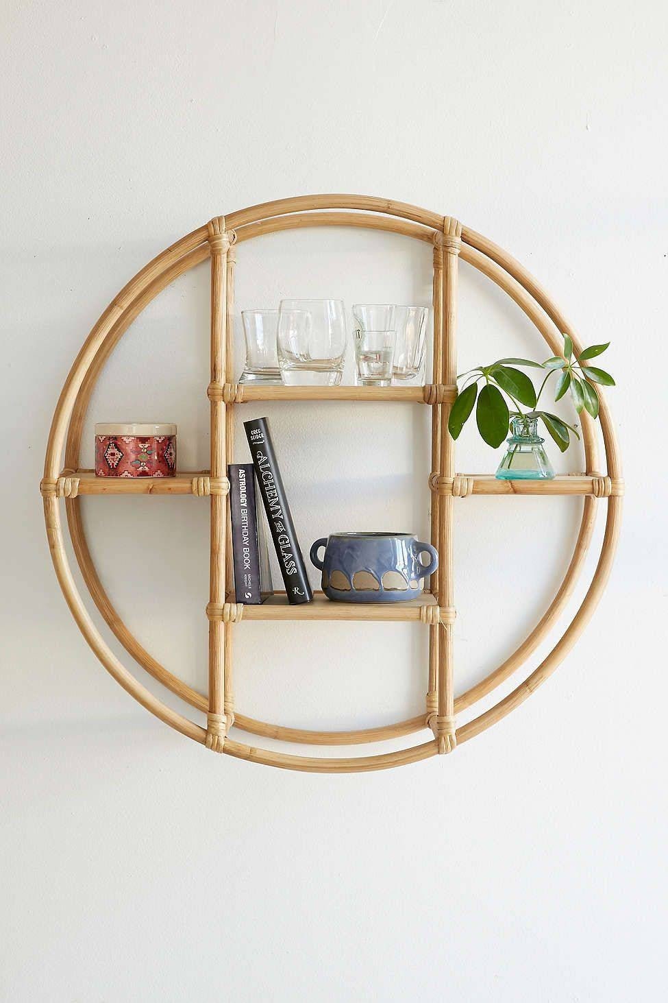 Circular Rattan wall shelf,Round cane shelf,wicker book shelf/Book ...