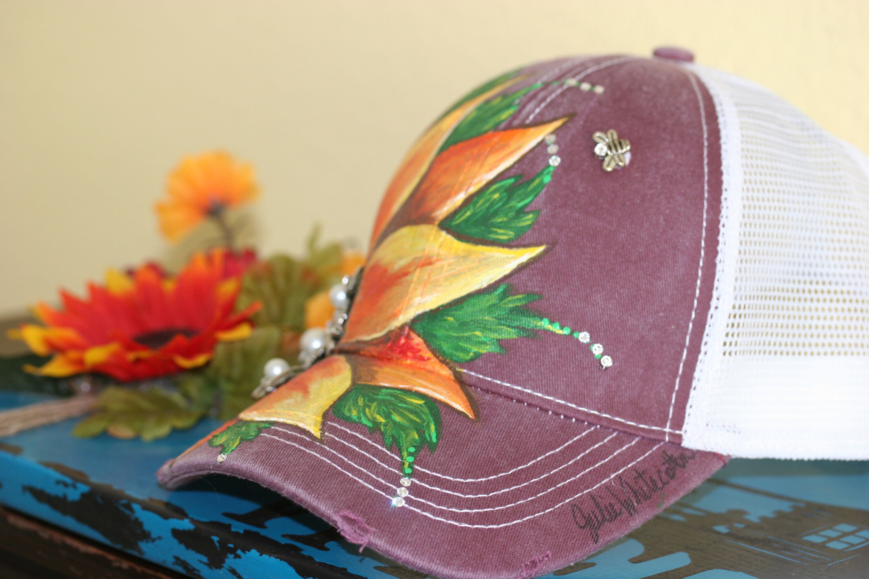 Wearable Art Sunflower Hat Hand Painted in the USA - Etsy