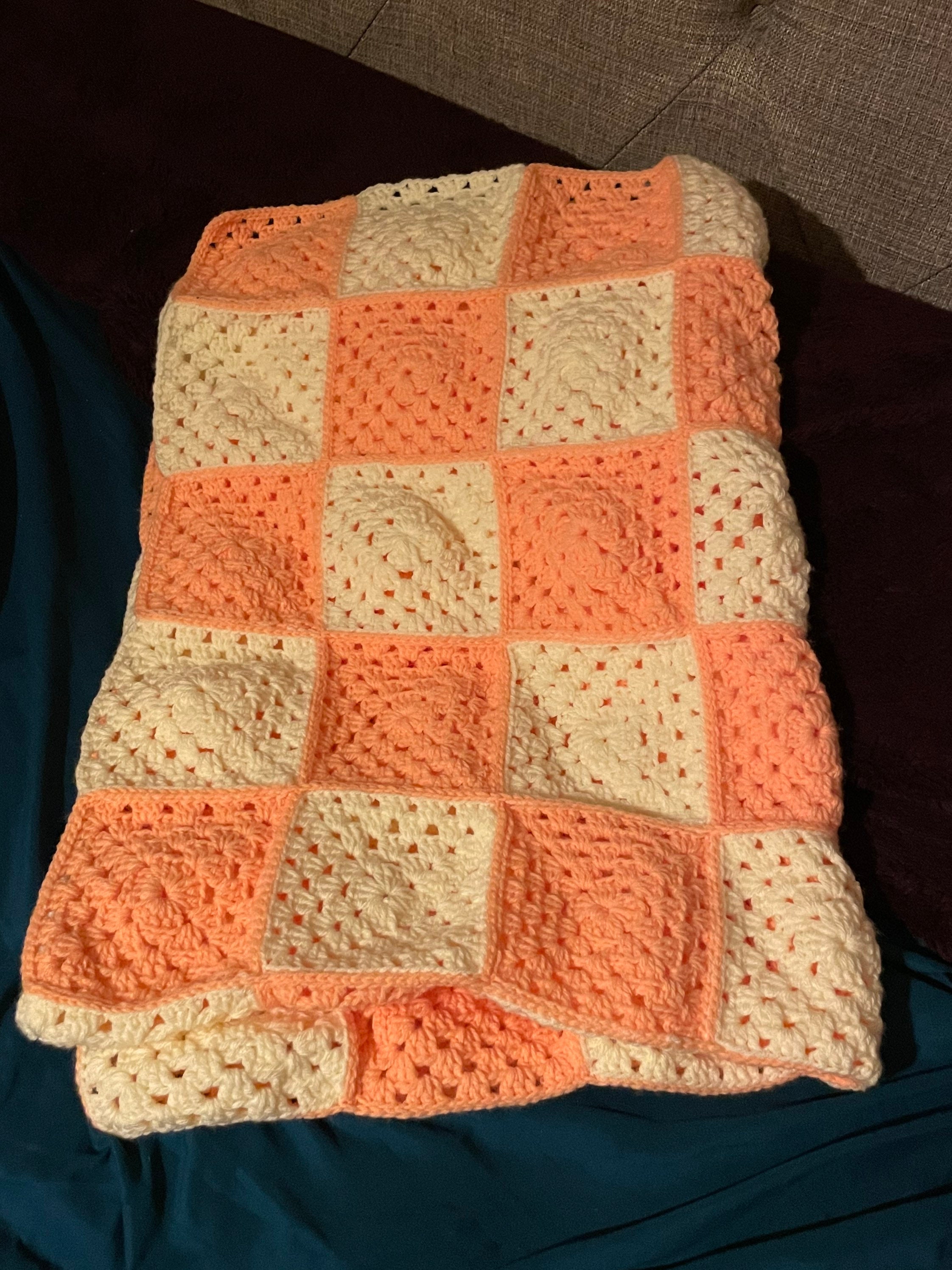 Dreamsicle Checkered Crochet Granny Square Blanket - Etsy