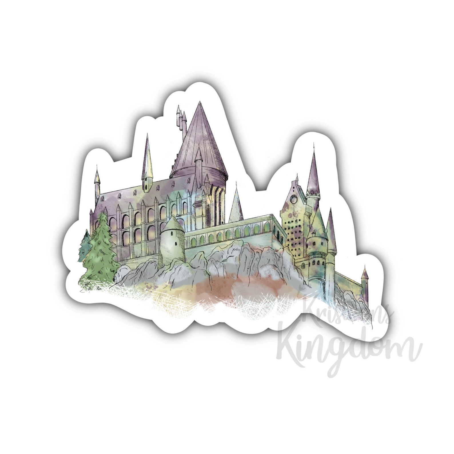 Hogwarts Castle Watercolor Sketch Inspired Sticker | Etsy