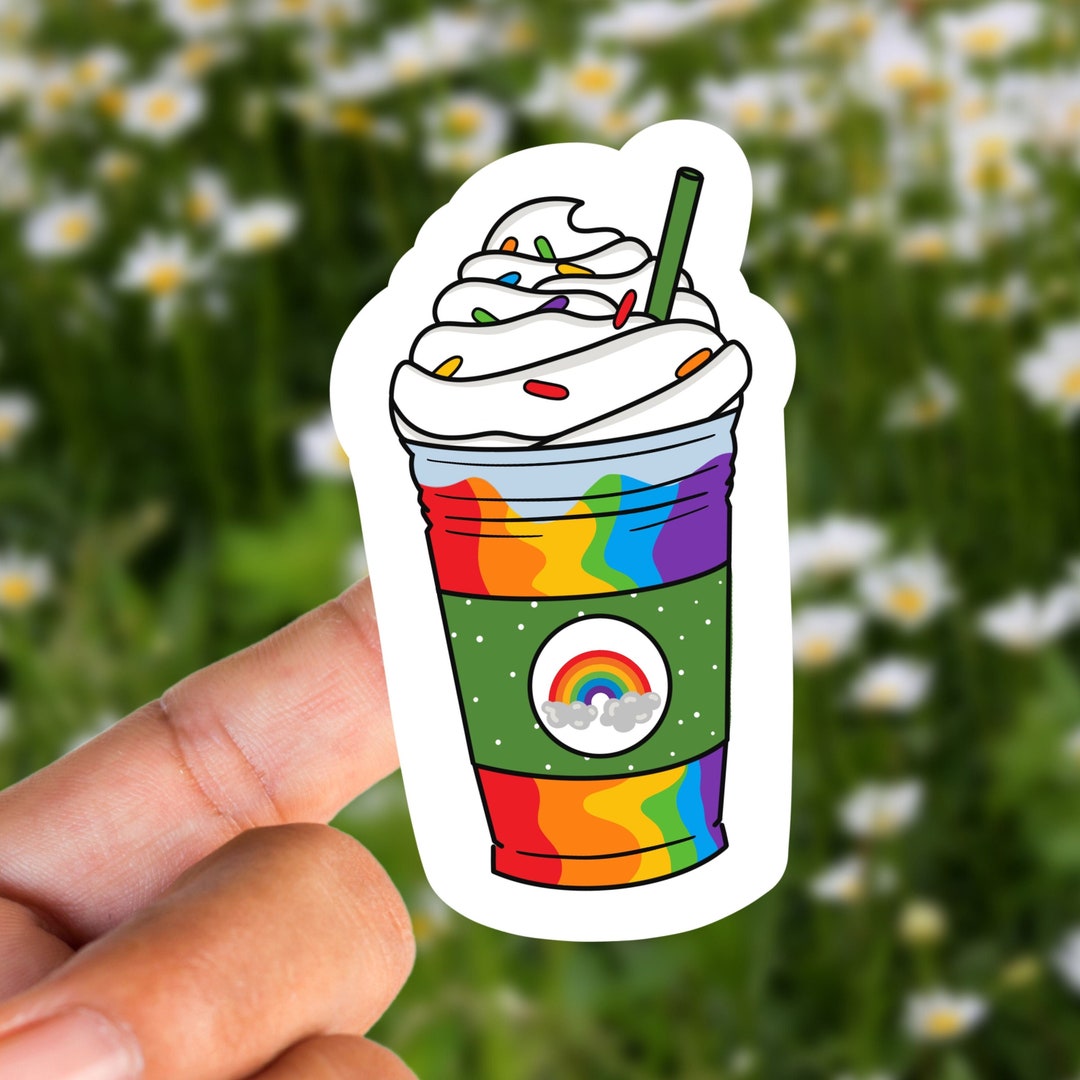 Rainbow Iced Latte Sticker Waterproof Laptop Water Bottle - Etsy