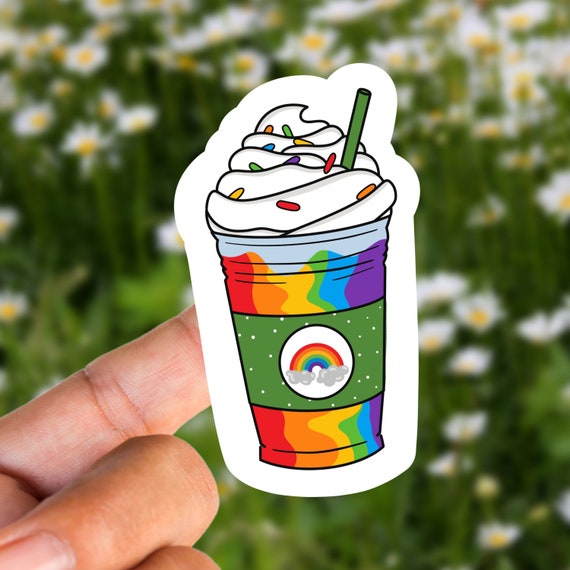 Rainbow Iced Latte Sticker Waterproof Laptop Water Bottle - Etsy