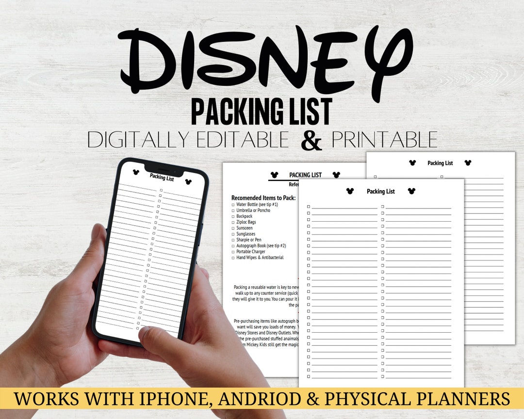 EDITABLE Disney Vacation Packing List Digital Planner Pages - Etsy Canada