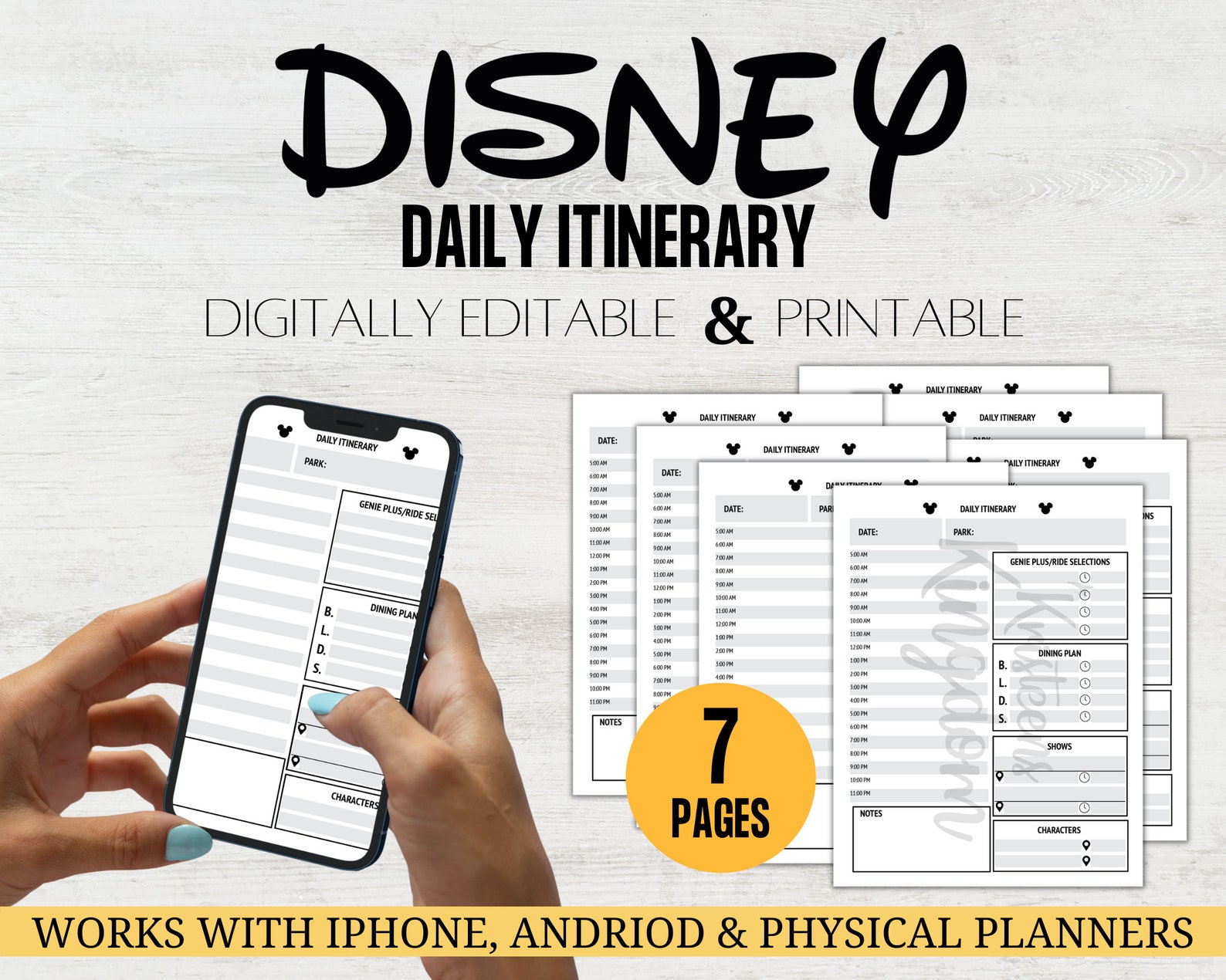 EDITABLE Disney Vacation Daily Itinerary Planner Pages - Etsy Canada