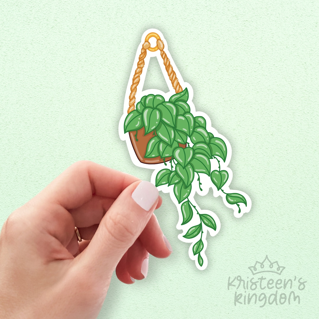 Hanging Plant Sticker Sticker, Green Vining Potted Plant // Laptop ...