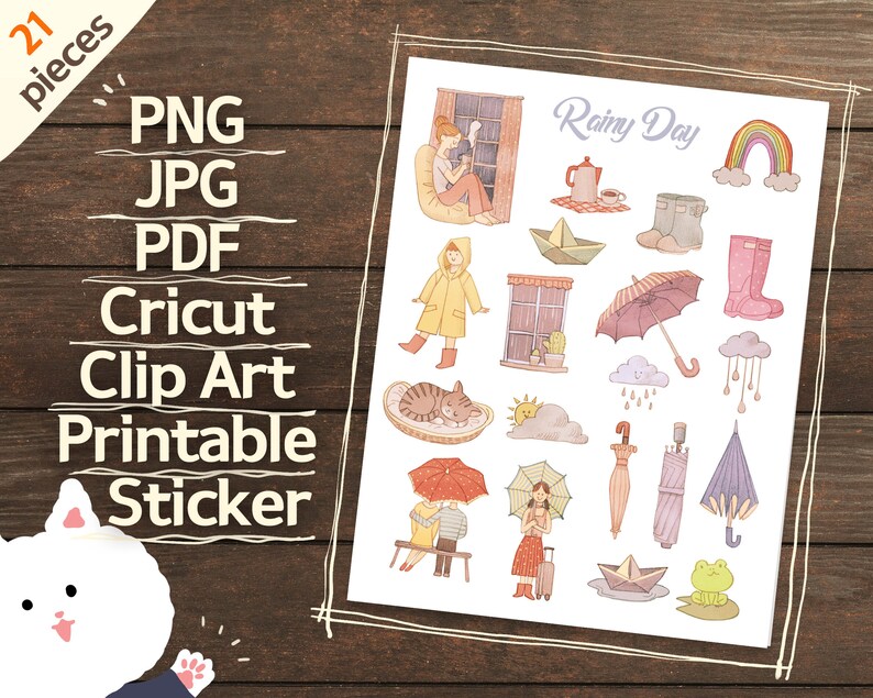 Rain Stickers,rainy Day Sticker,weather Sticker,cute Sticker Sheet ...