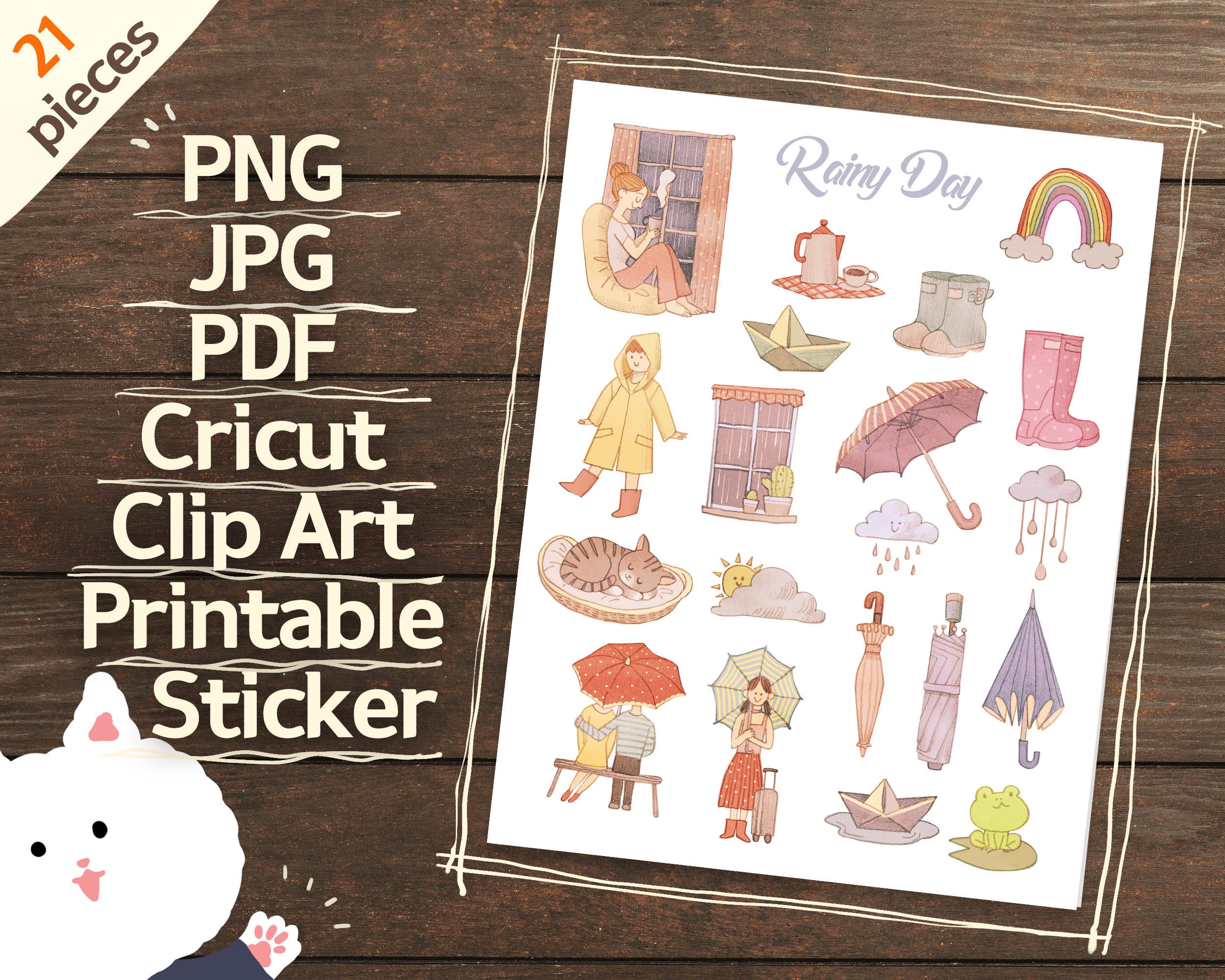 Rain Stickers,rainy Day Sticker,weather Sticker,cute Sticker Sheet ...