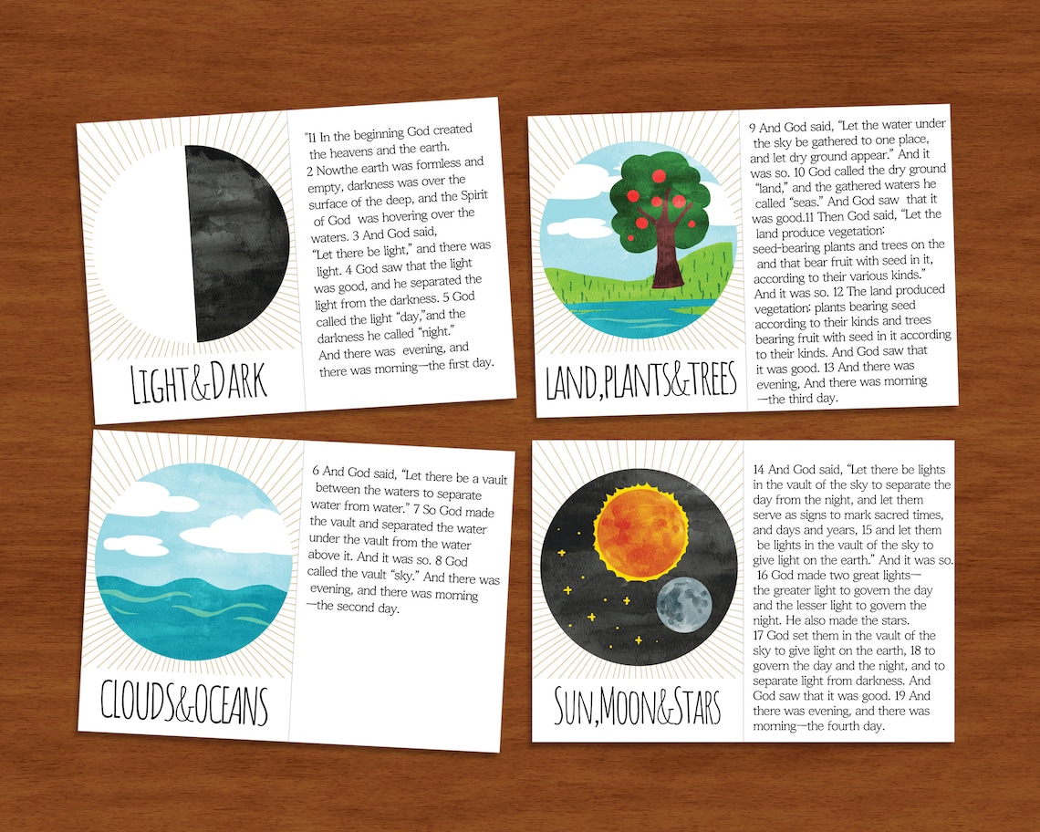 The 7 Days of Creation Printable,bible Cards,bible Verse Cards ...
