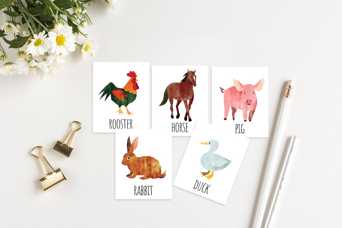 Farm Animal Flash Cards Printablefarm Animal Cardanimal - Etsy