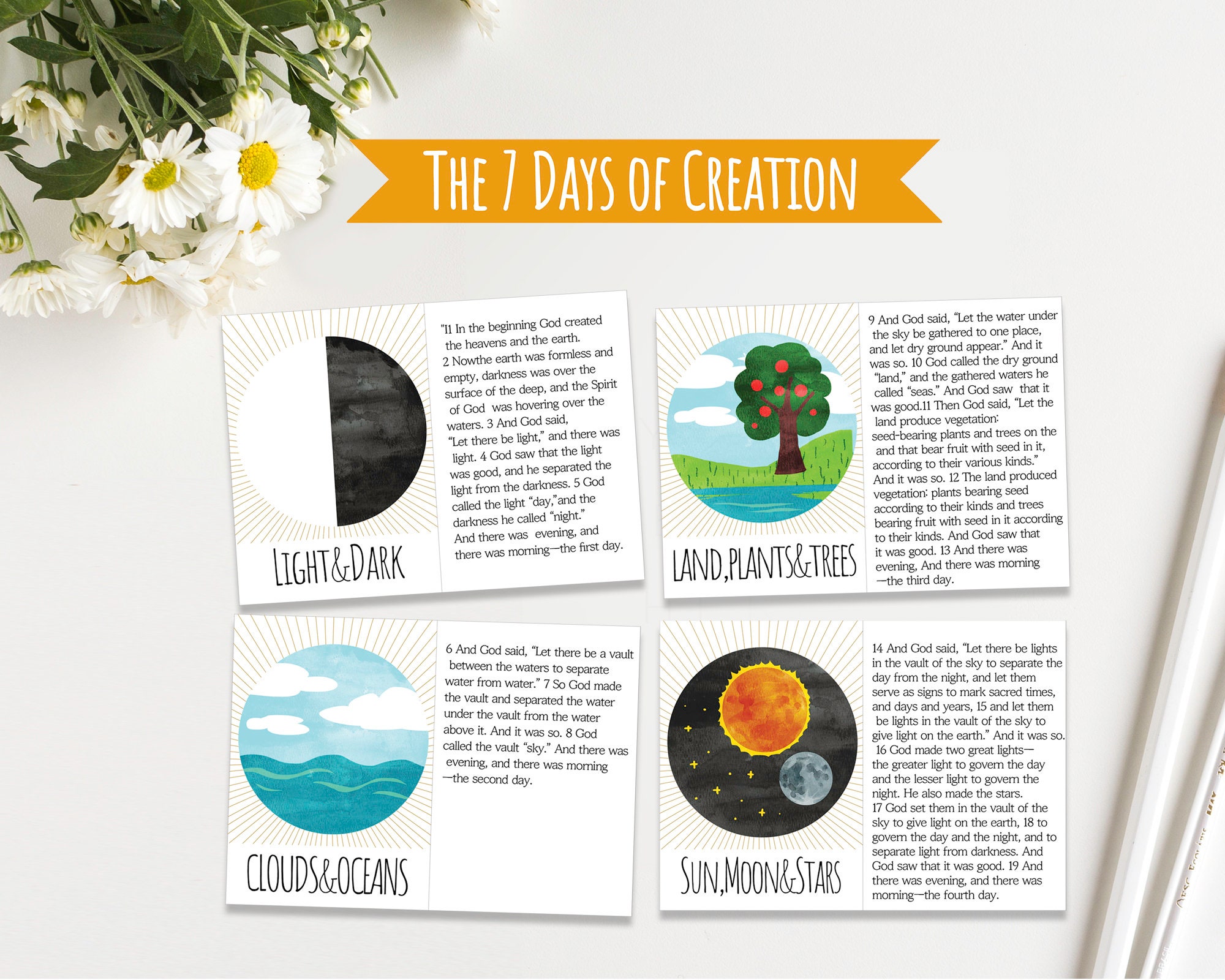 The 7 Days of Creation Printable,bible Cards,bible Verse Cards ...