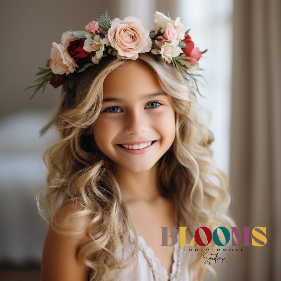 Flower Girl Flower Halo, Burgundy Blush Cream Flower Crown, Flower Girl ...