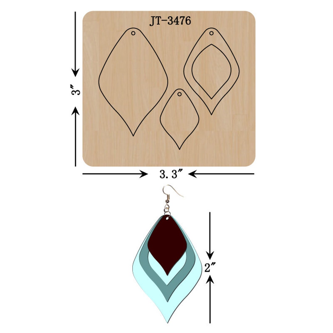Leather Earring Cutting Die, 2 INCH, Stacked Curve Teardrop Earring Die ...