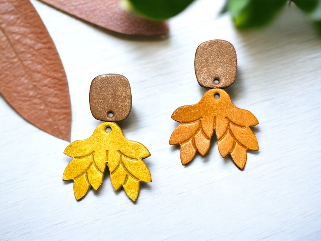 Cut & Emboss Leather Earring Die, 2 INCH, Embossed Flower Leaf Earring ...