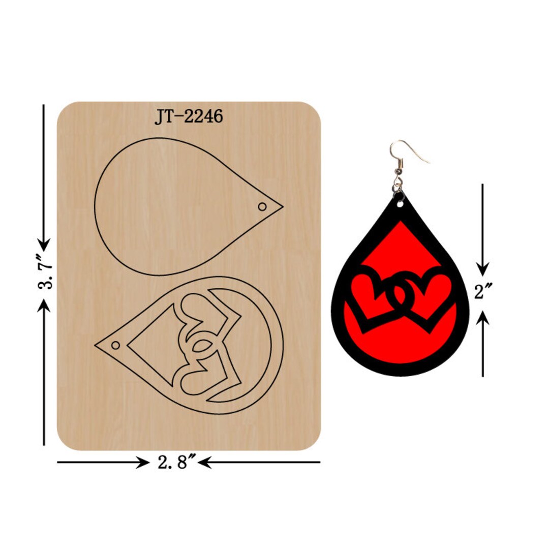 Leather Earring Cutting Die,2 Inch Teardrop Heart Earring , Valentines ...