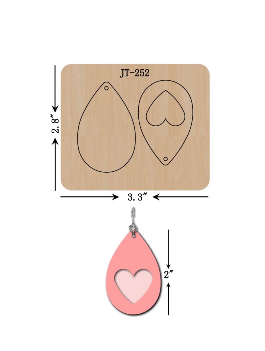 Leather Earring Cutting Die,2 INCH, Teardrop Heart Cutout Earring Die ...