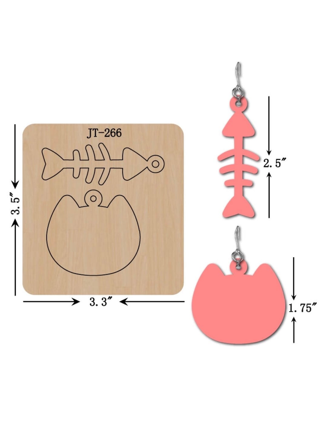 Leathercraft Cutting Die,2.5 INCH,1.75 INCH, Fish Bone, Cat Earring or ...