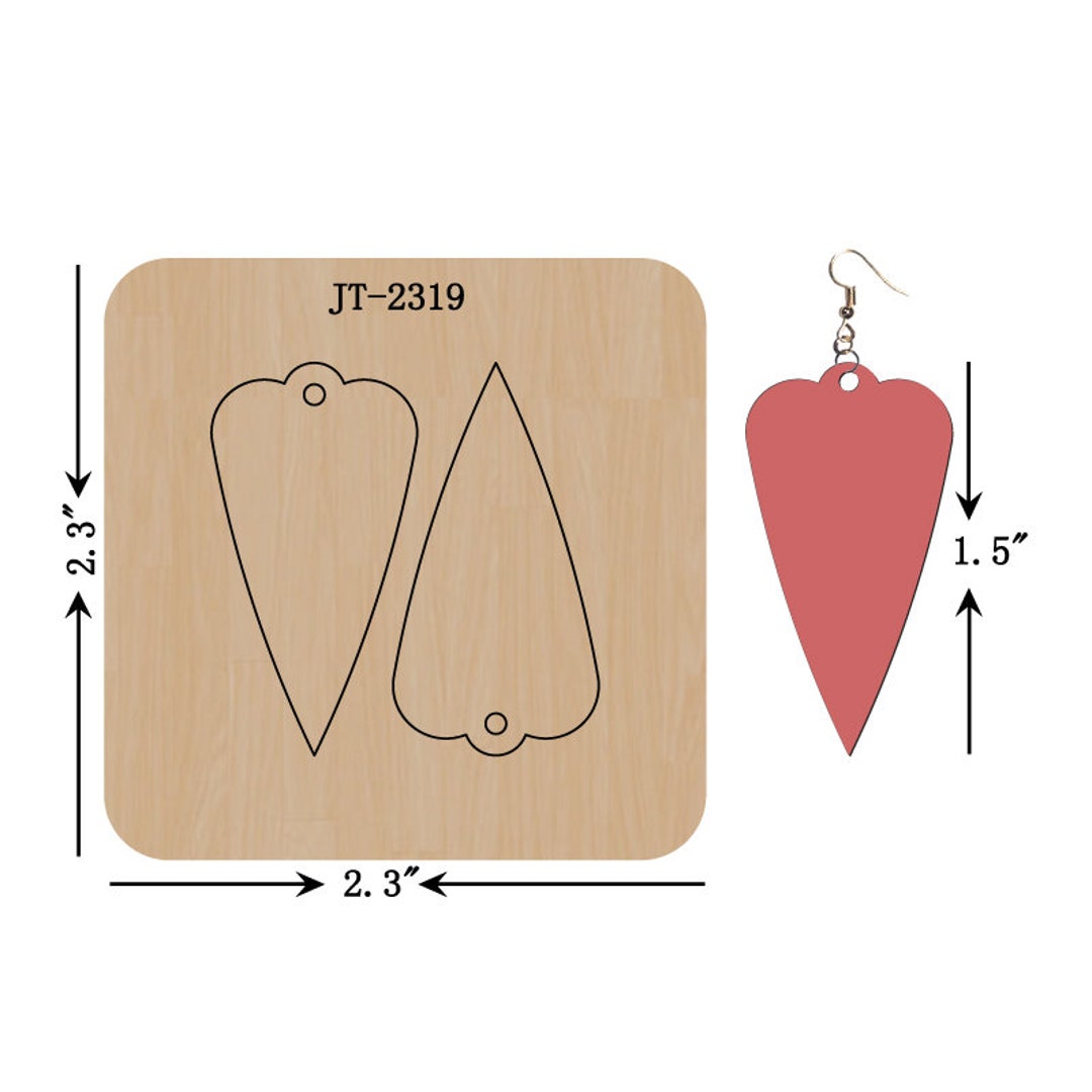 Leather Earring Cutting Die, 1.5 INCH Duo Heart Earring , Valentines ...