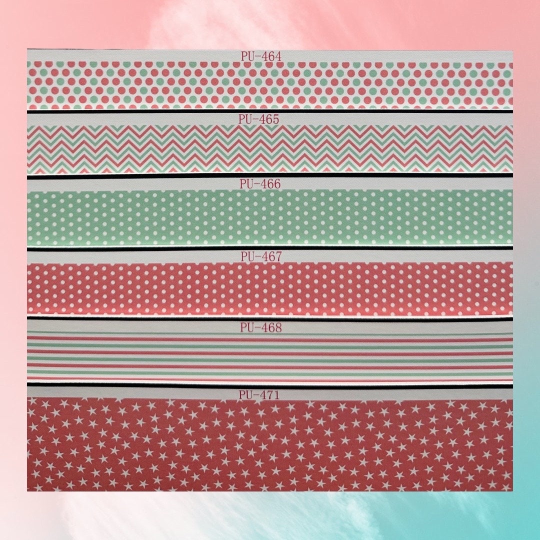 Coral and Mint, Chevron, Polka Dots, Stars, PU Leather Sheet, Leather ...