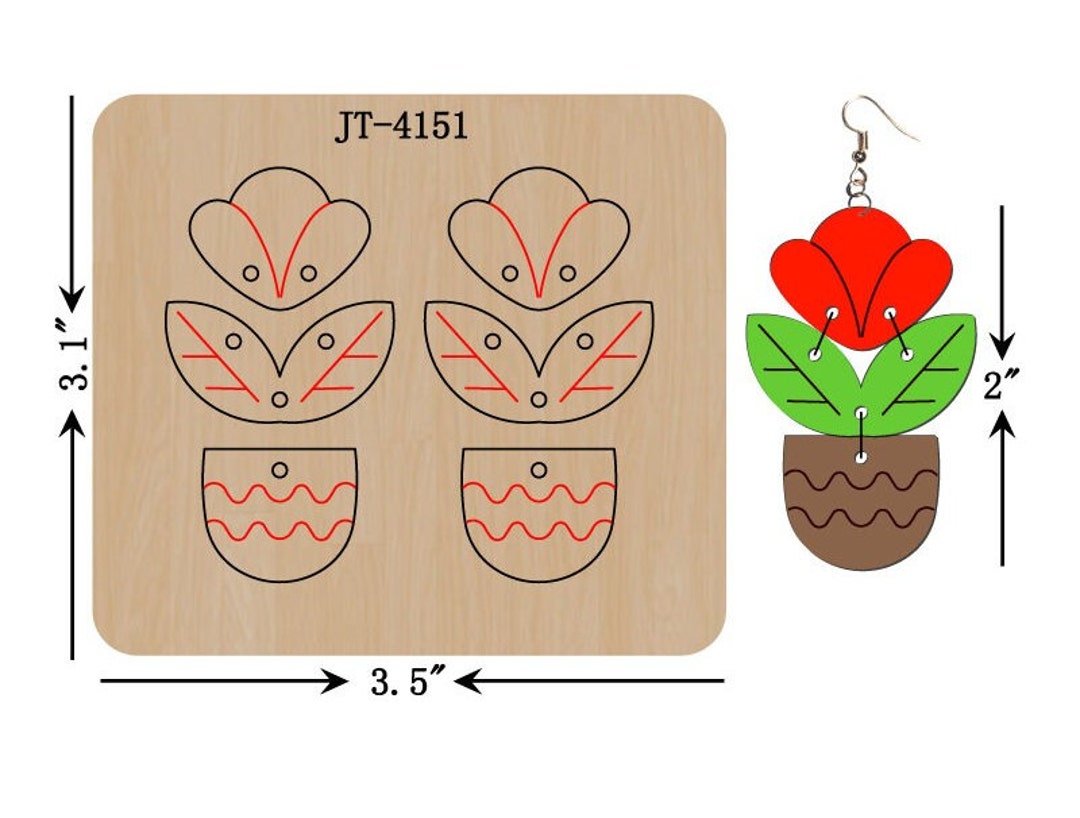 Cut and Emboss Leather Earring Die, 2 INCH, Embossed Flowerpot Earring ...