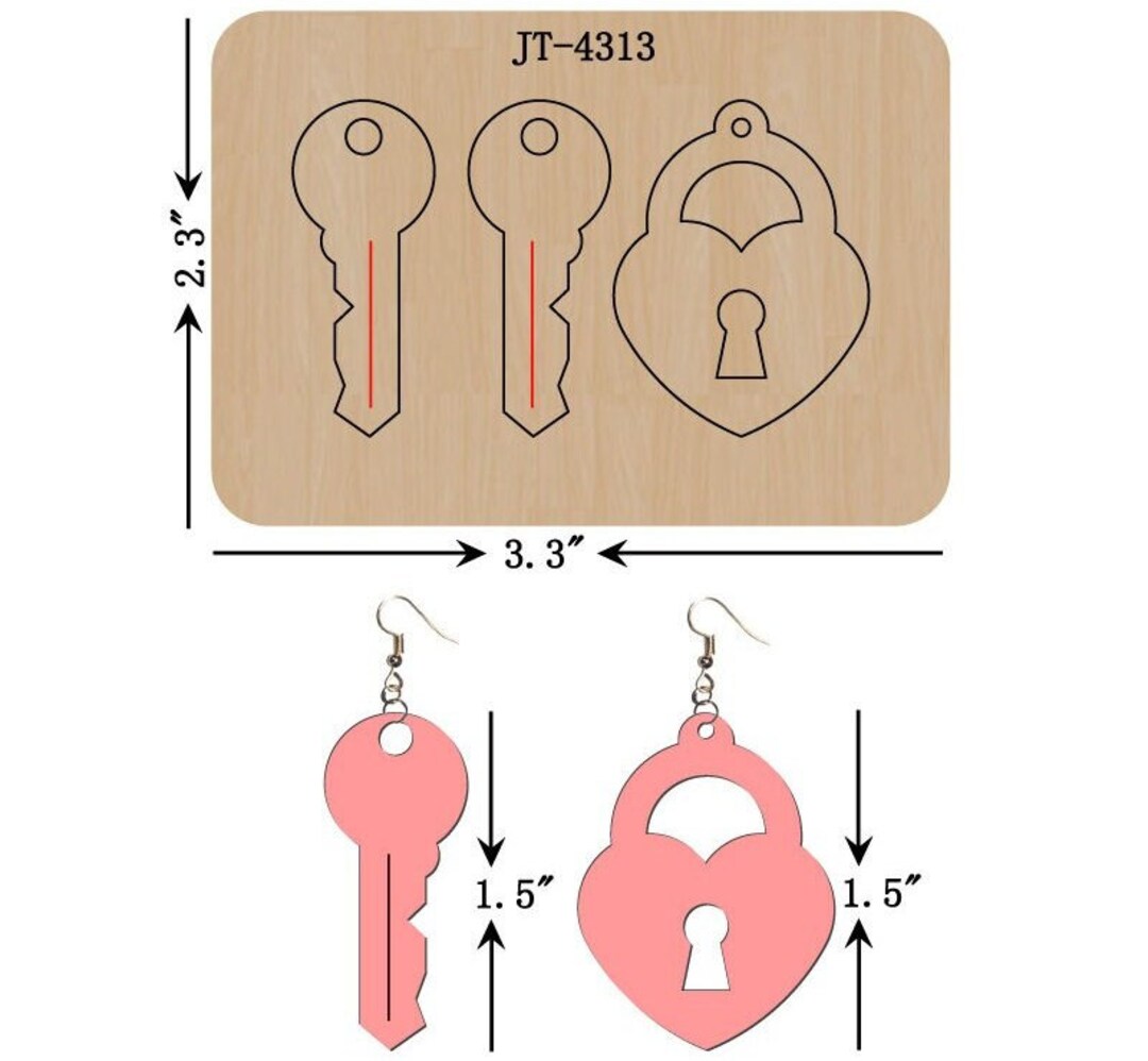 Cut & Emboss Leather Earring Die, 1.5 INCH, Keys and Lock Embossing Die ...