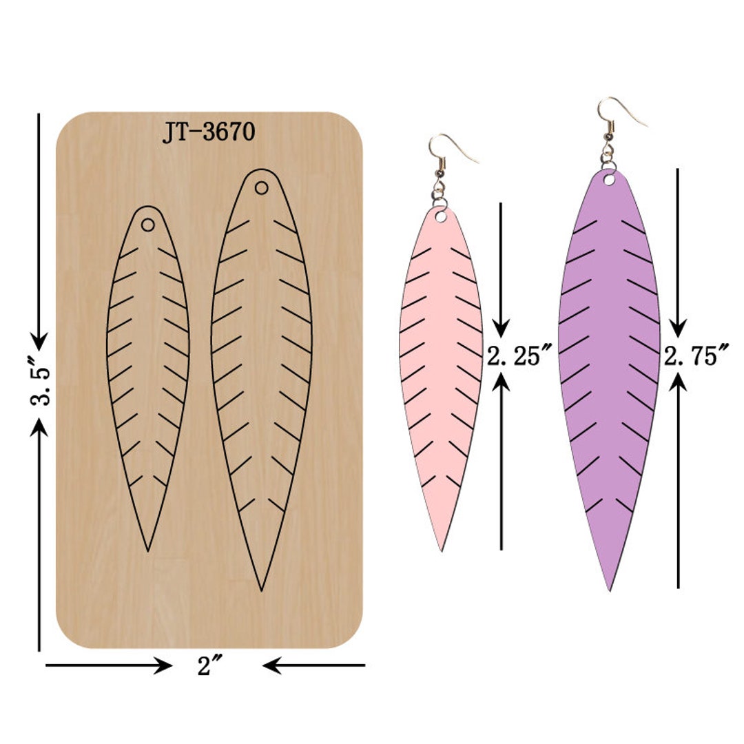 Leather Earring Cutting Die, 2.25 INCH, 2.75 INCH, Slim Feather Earring ...