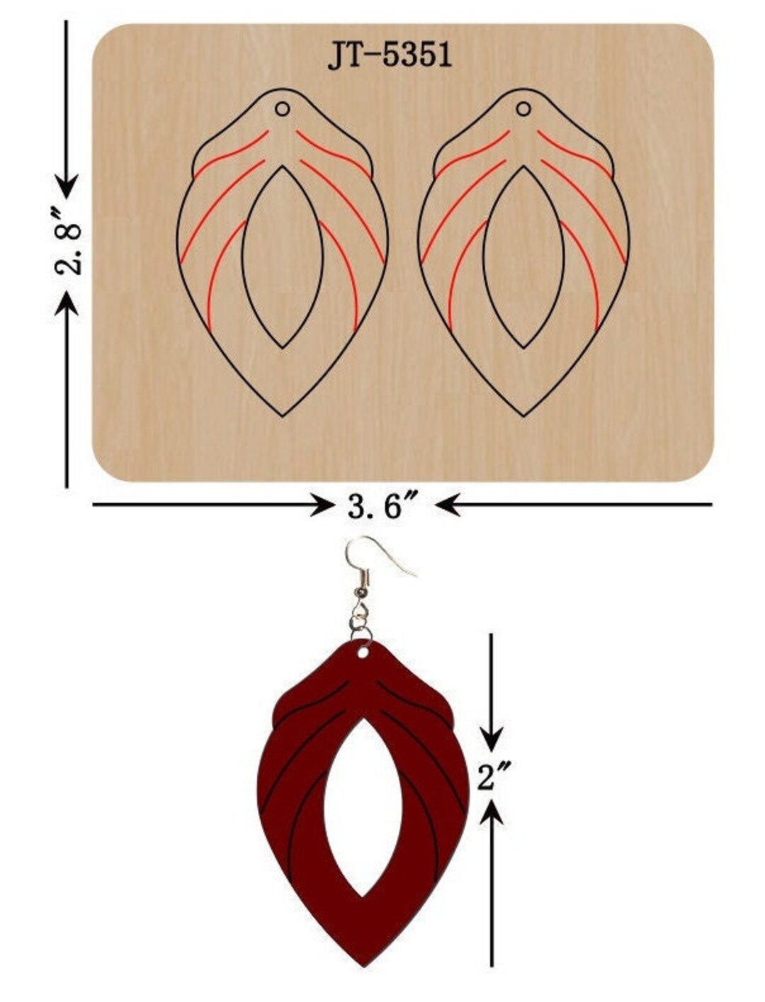 Cut & Emboss Leather Earring Die, 2 INCH, Embossed Open Teardrop ...