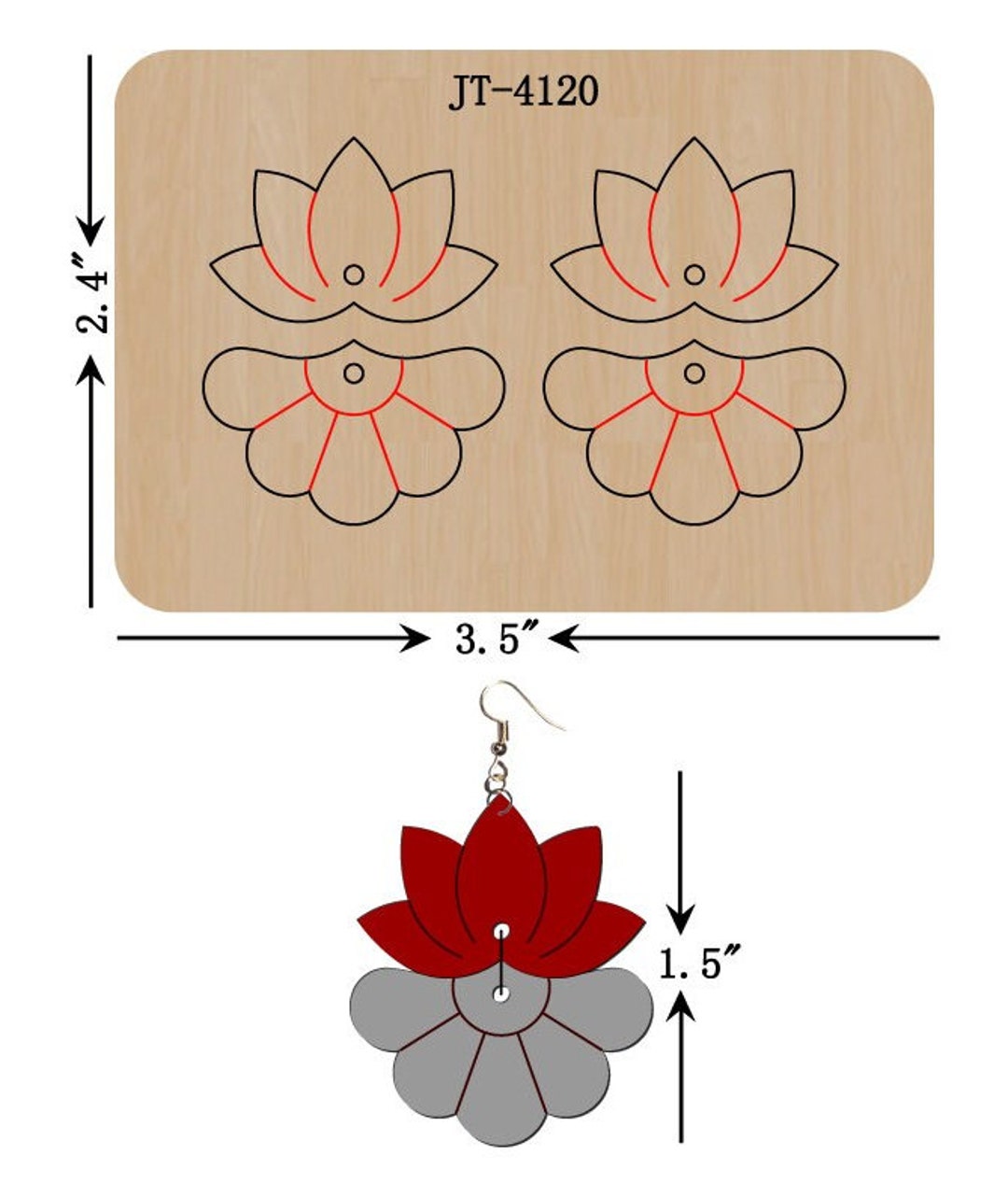 Cut & Emboss Leather Earring Die, 1.5 INCH, Embossed Lotus Flower ...
