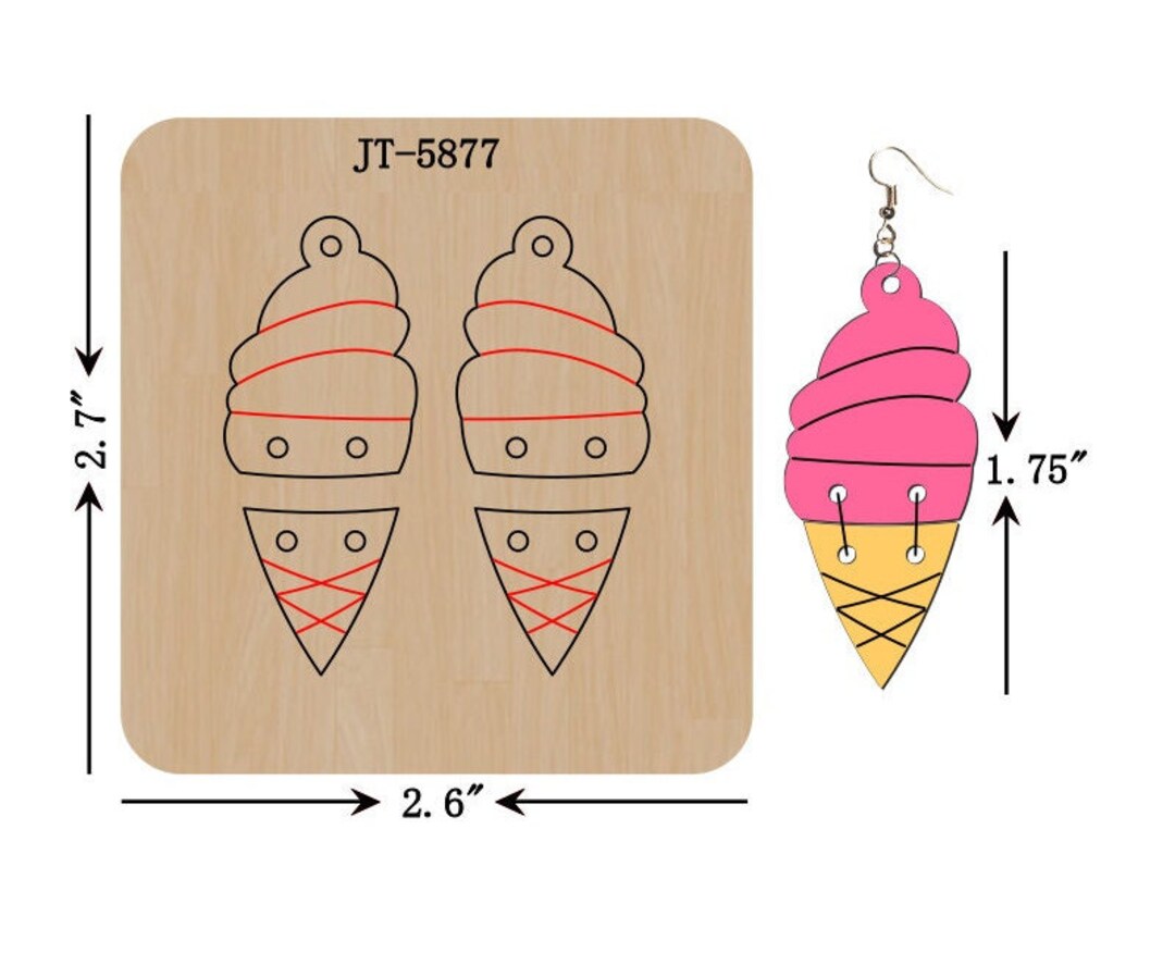 Embossed Ice Cream Cone Earring Die, 1.75 Inch, Sizzix Compatible ...