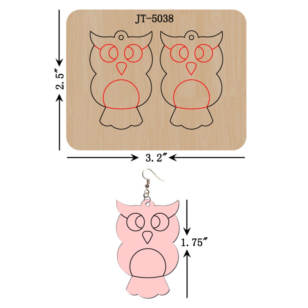 Cut & Emboss Leather Earring Die, 1.75 INCH, Owl Embossing Die, Owl ...