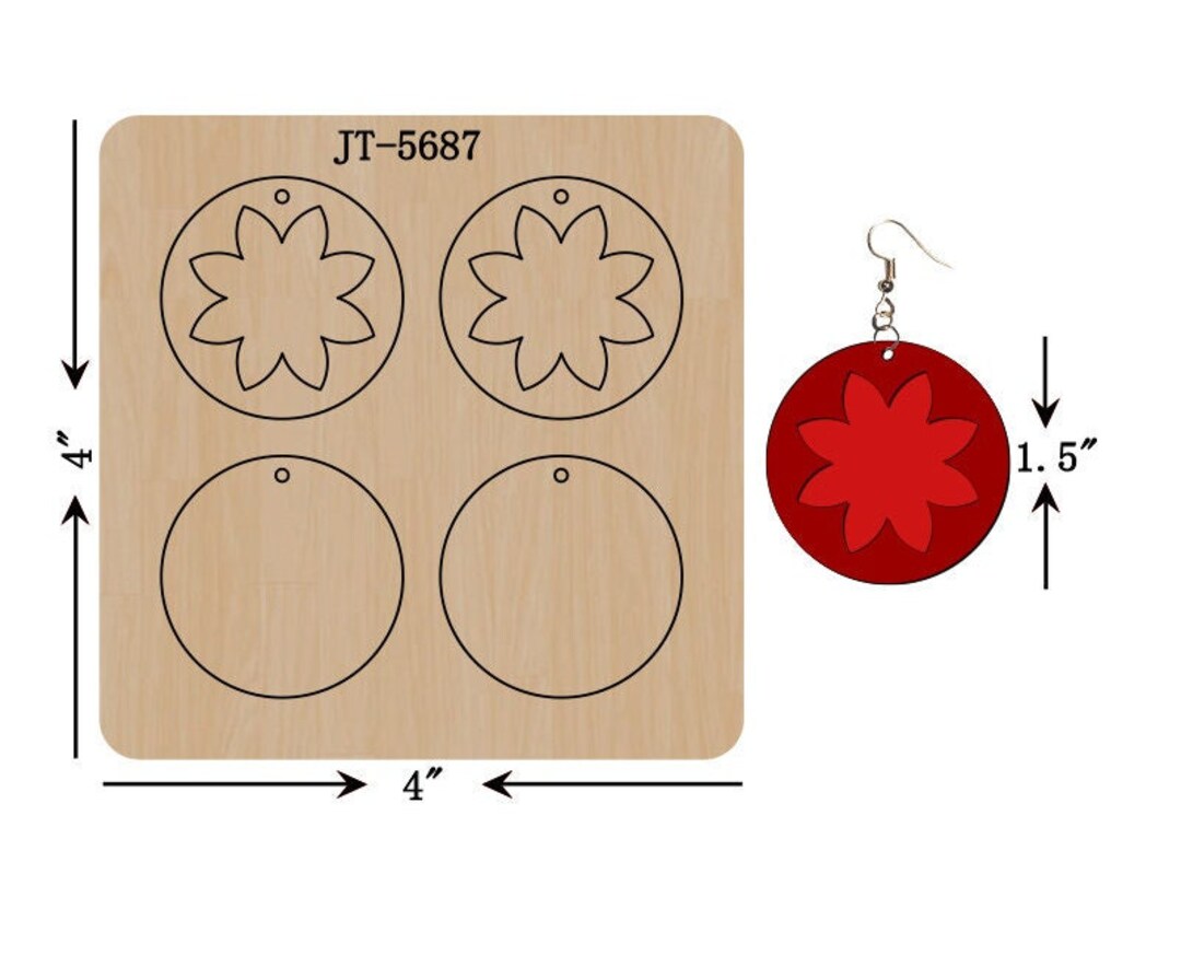 Leather Earring Cutting Die, 1.5 INCH, Flower Cutout in Circle Earring ...
