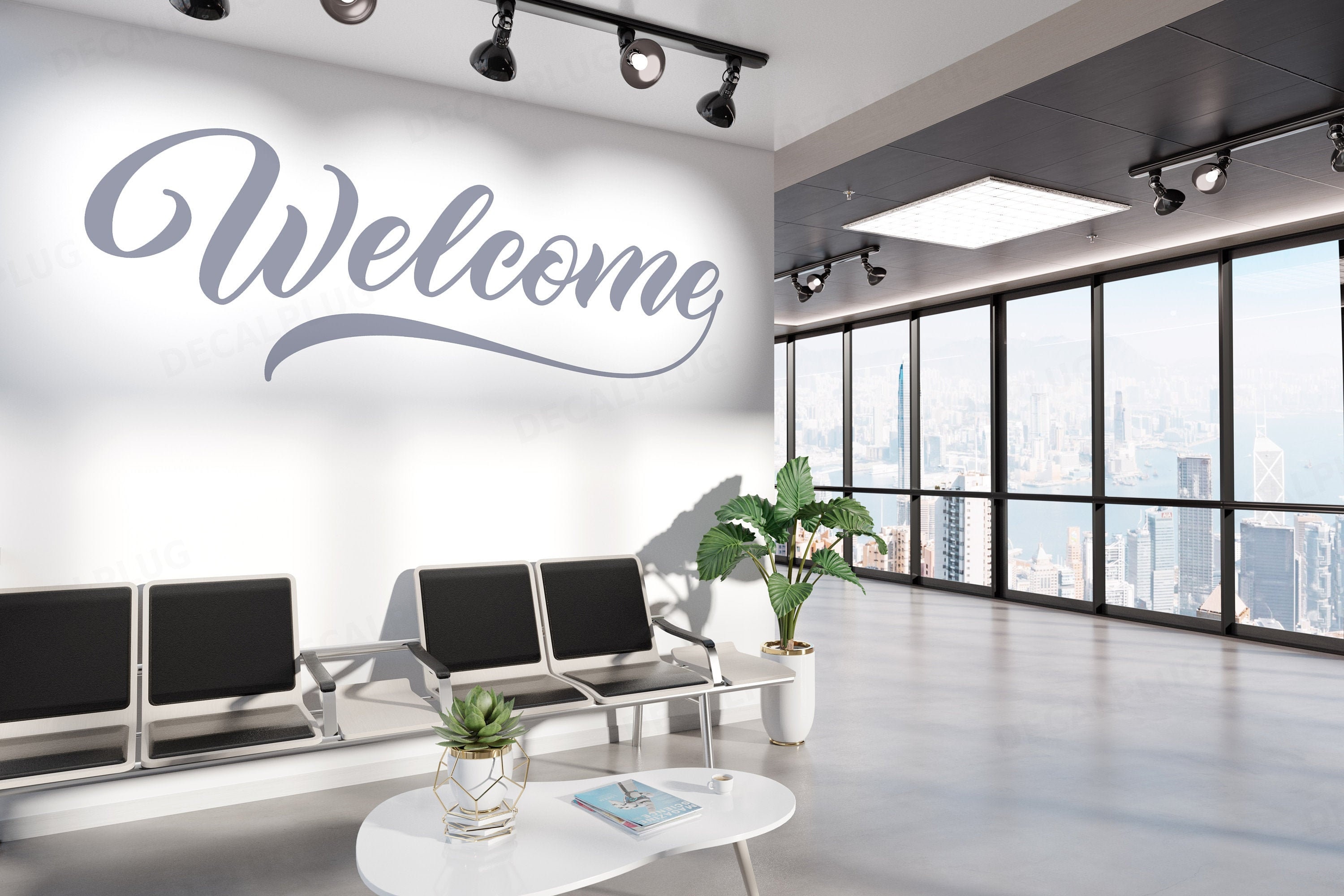 BIG OFFICE wall decal Welcome Script Reception | Etsy