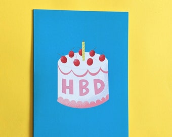 Unique Happy Birthday Card Cute Happy Birthday Card HBD Cake Card - Etsy