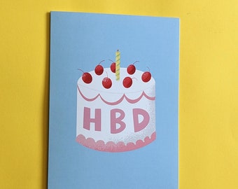 Unique Happy Birthday Card Cute Happy Birthday Card HBD Cake Card - Etsy