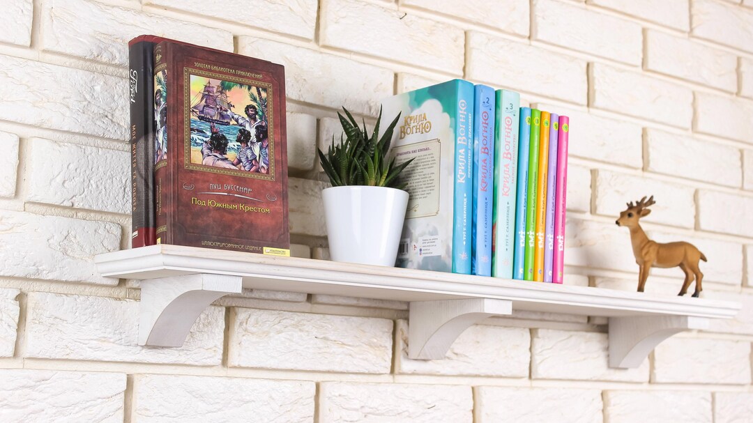 Wall Mounted Book Shelf. 48" in Floating Shelf. White Distressed Shelf ...