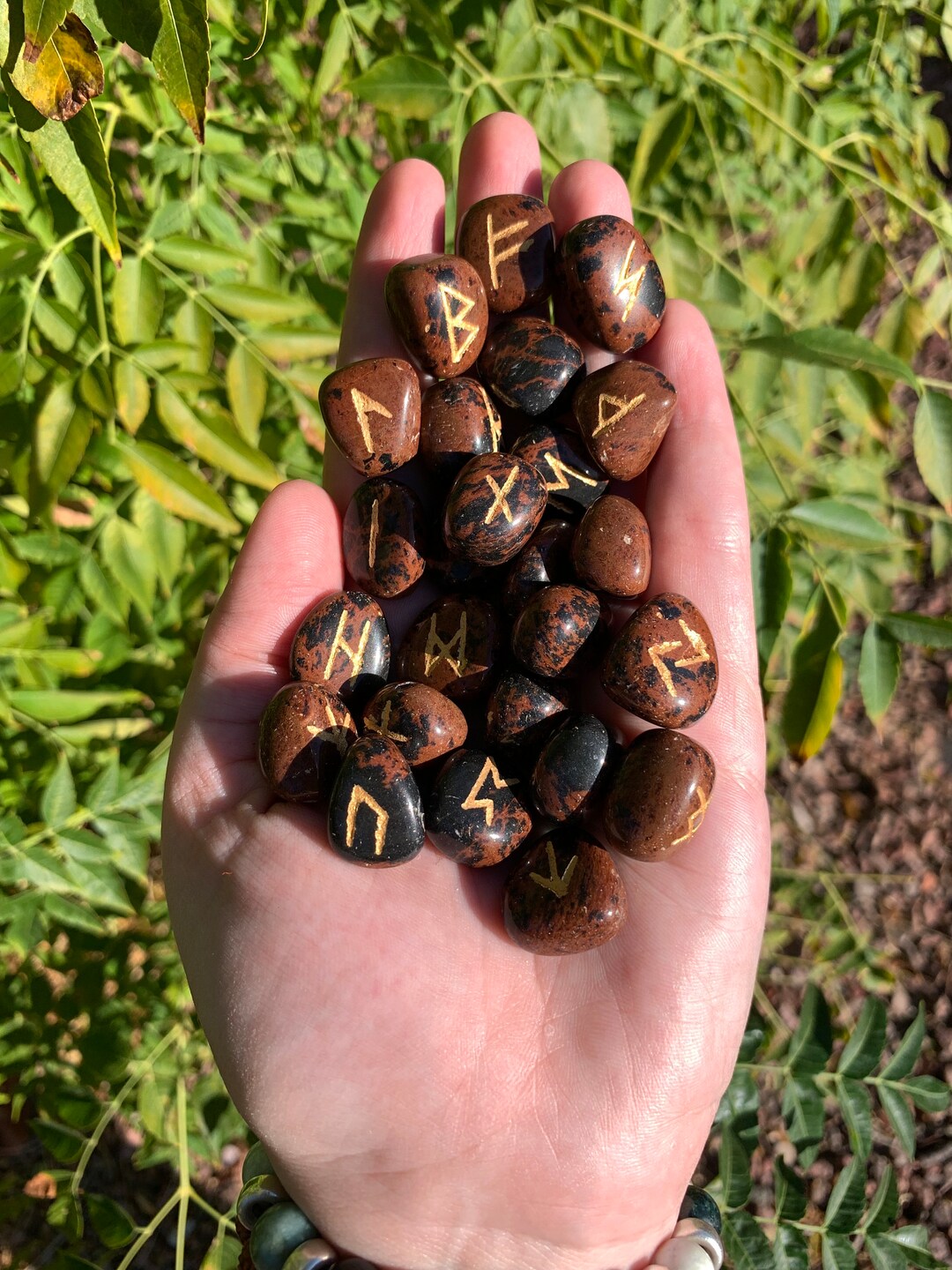 Amazonite Crystal Rune Set, Mahogany Obsidian Crystal Rune Divination ...