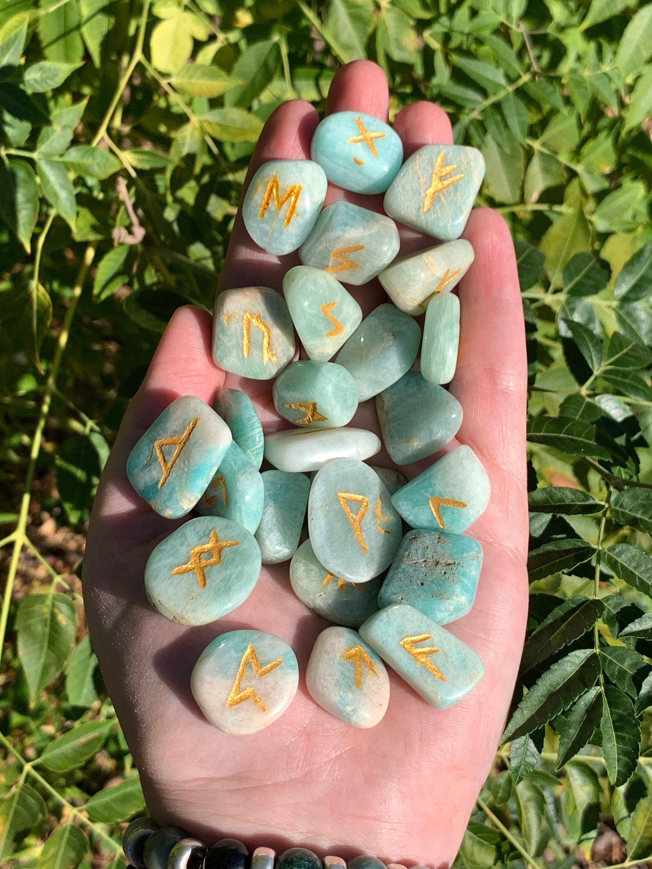 Amazonite Crystal Rune Set, Mahogany Obsidian Crystal Rune Divination ...