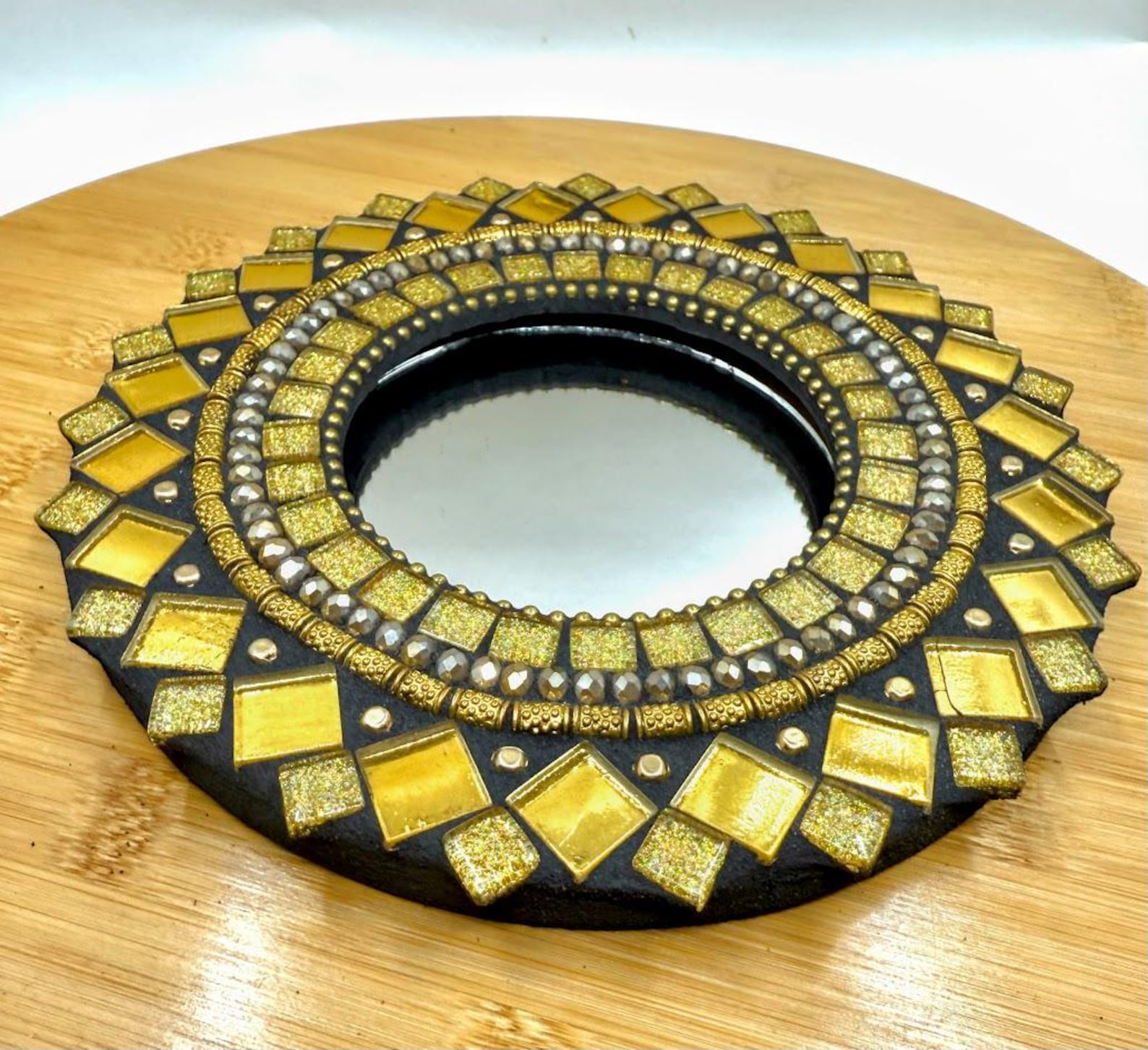 Elegant Little 7 Inch Gold Mosaic Mirror With Gold Glitter Tile Trim - Etsy