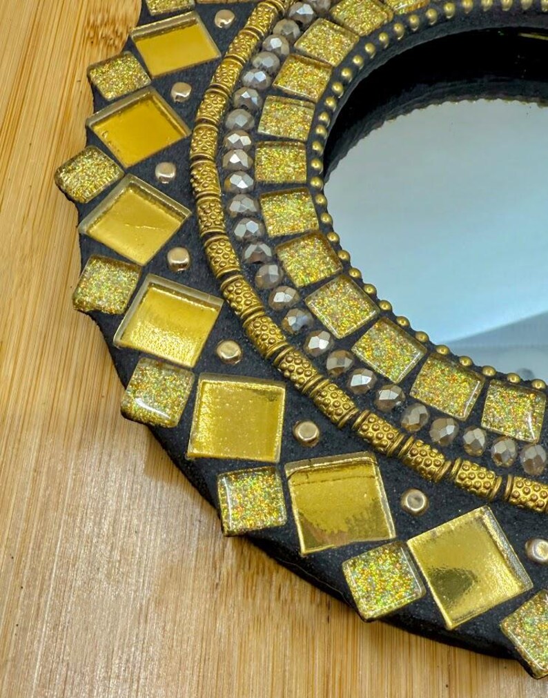 Elegant Little 7 Inch Gold Mosaic Mirror With Gold Glitter Tile Trim - Etsy