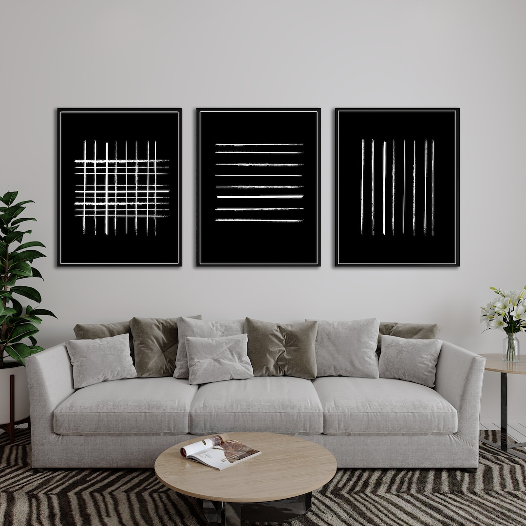 Set of 3 Posters White Lines Art Handmade Living Room Hallway - Etsy