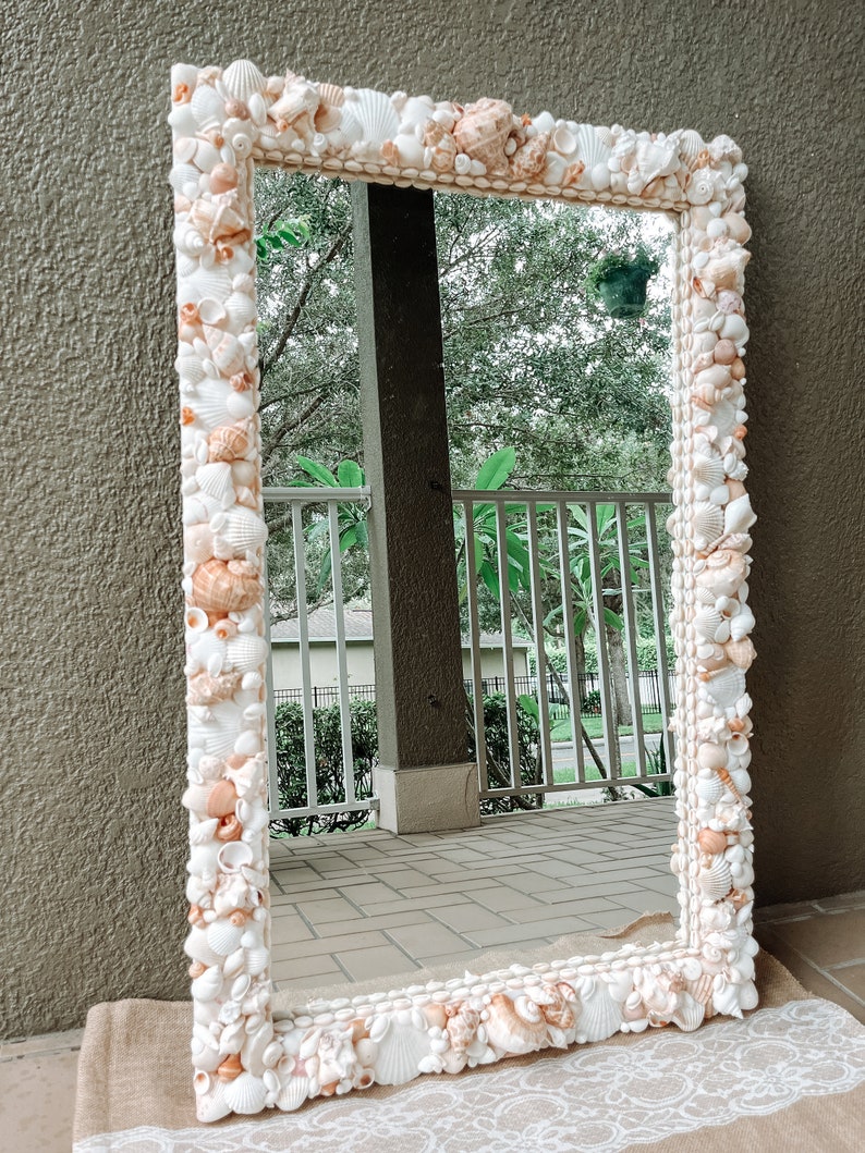 Custom Sea Shell Mirror, Beach Decor, Shell Art, Beach Wall Art, Shell ...