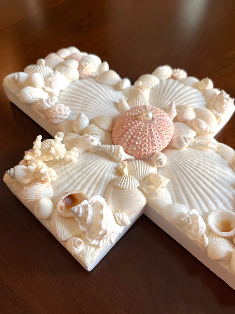 Seashell Cross, Christian Wall Art, Christian Gift, Coastal Home Decor ...