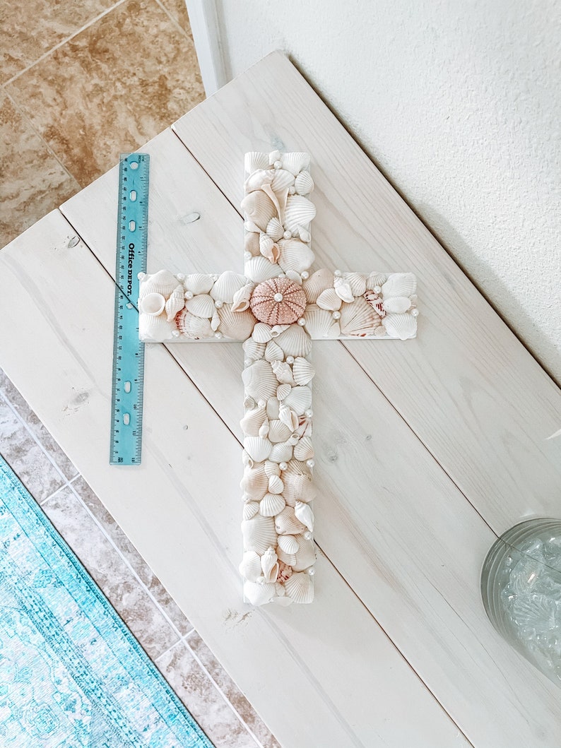 Seashell Cross, Beach House Art, Christian Wall Decor Cross ...