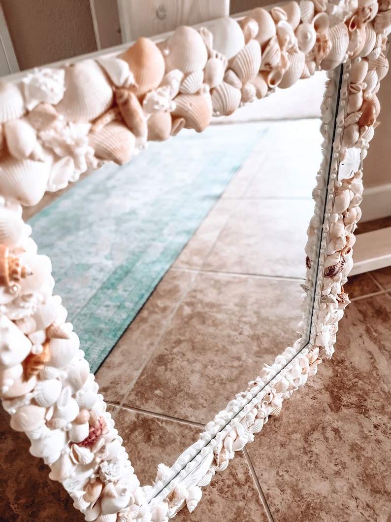 Coastal Sea Shell Mirror, Custom Shell Mirror, Beach Home Decor, Shell ...