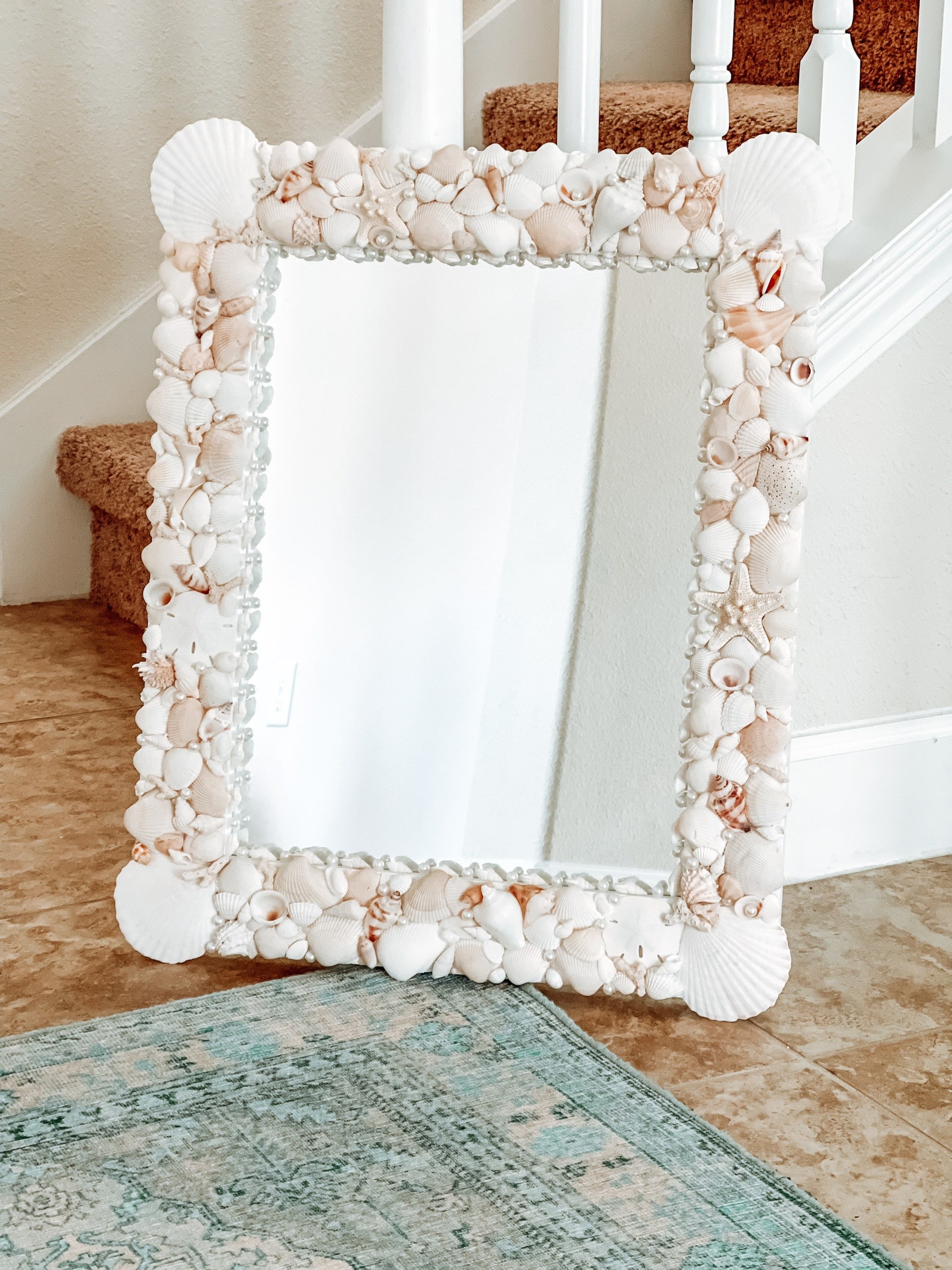 Custom Seashell Mirror, Large Wall Shell Mirror, Coastal Decor Vanity ...