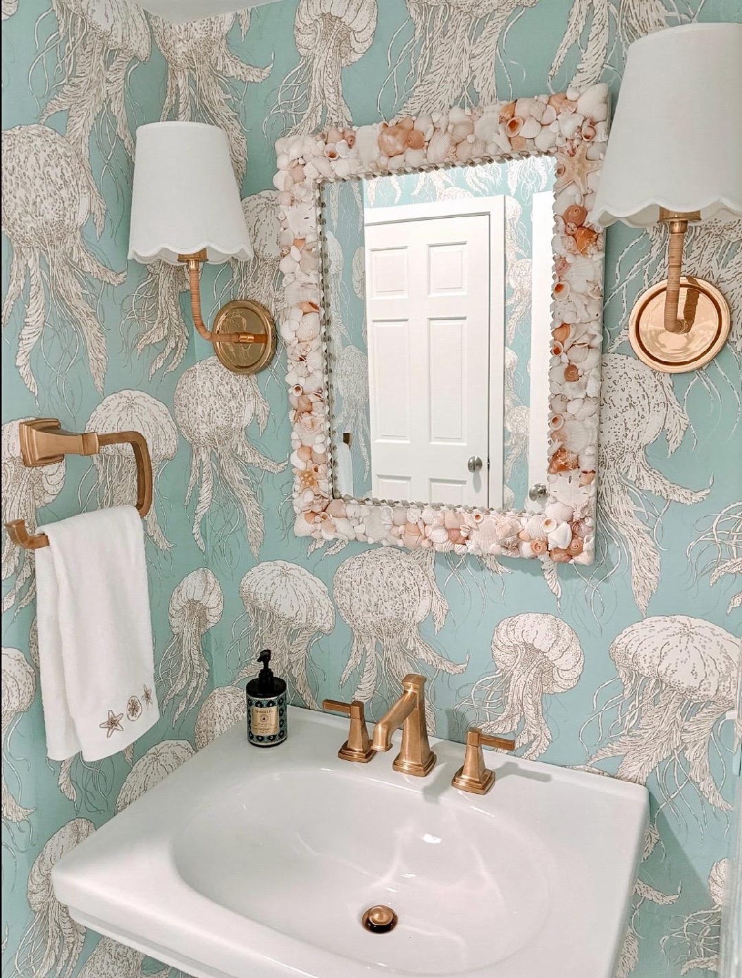 Coastal Seashell Mirror: Beach House Vanity Decor, Coastal Luxury Wall ...