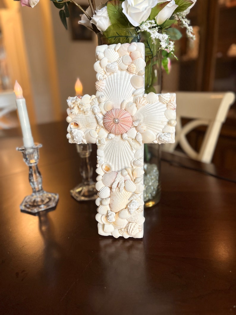 Seashell Cross, Christian Wall Art, Christian Gift, Coastal Home Decor ...