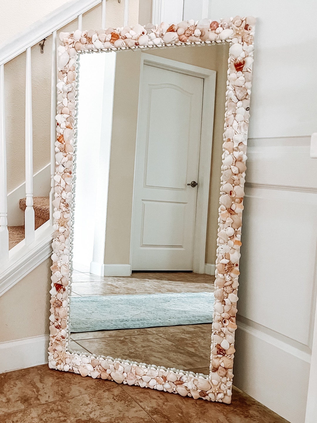 Beach Decor Large Shell Mirror, Seashell Design Mirror, Coastal Decor ...