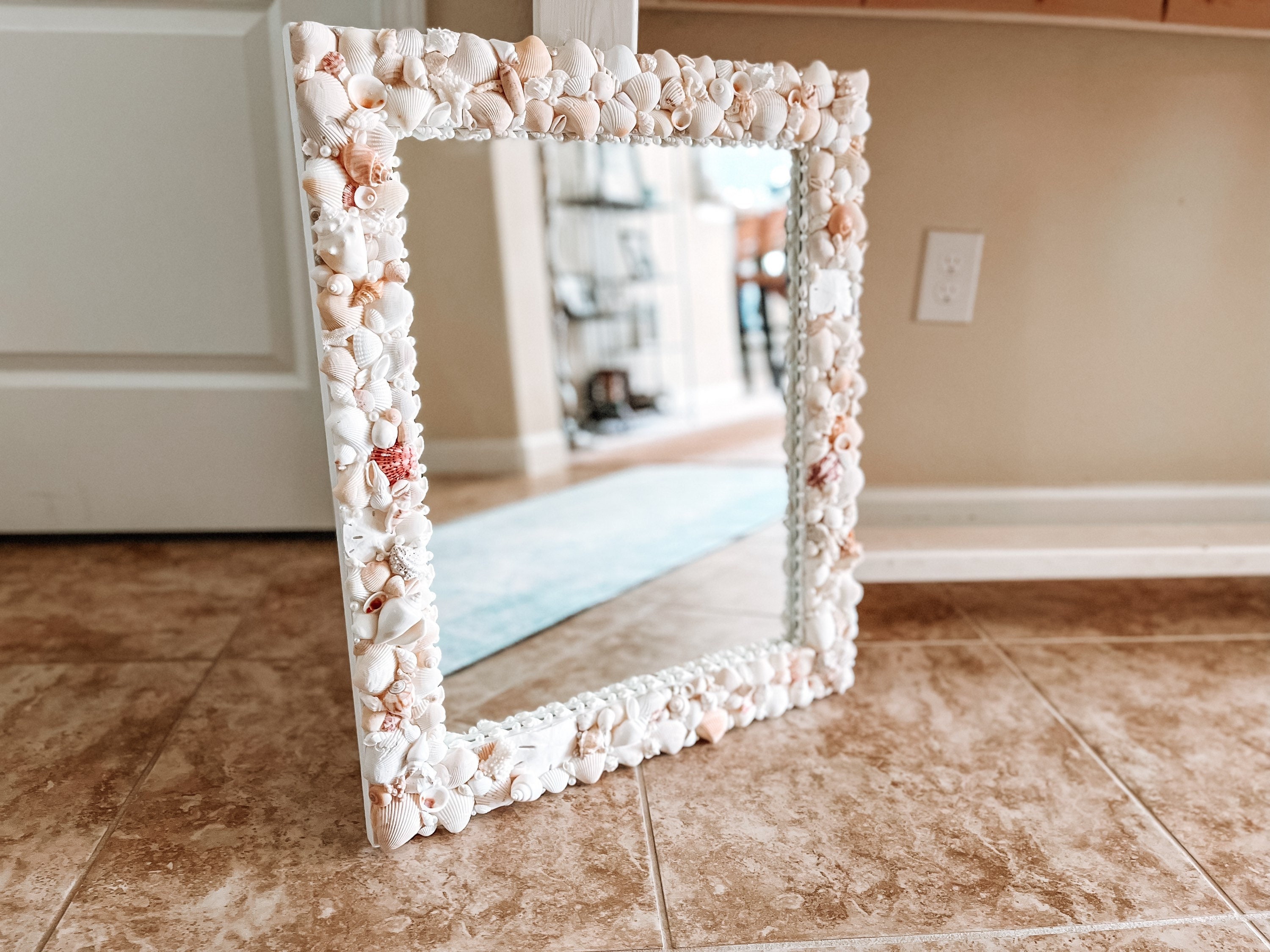 Coastal Sea Shell Mirror, Custom Shell Mirror, Beach Home Decor, Shell ...