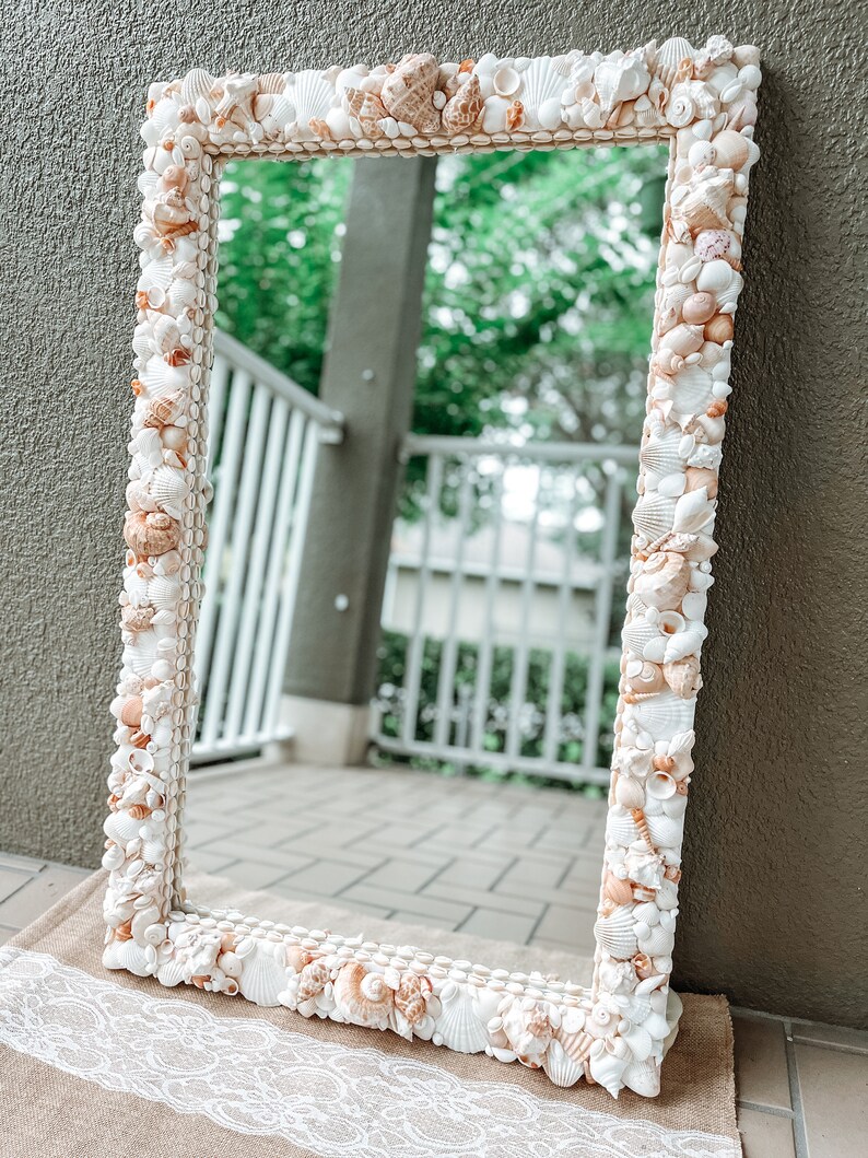 Custom Sea Shell Mirror, Beach Decor, Shell Art, Beach Wall Art, Shell ...